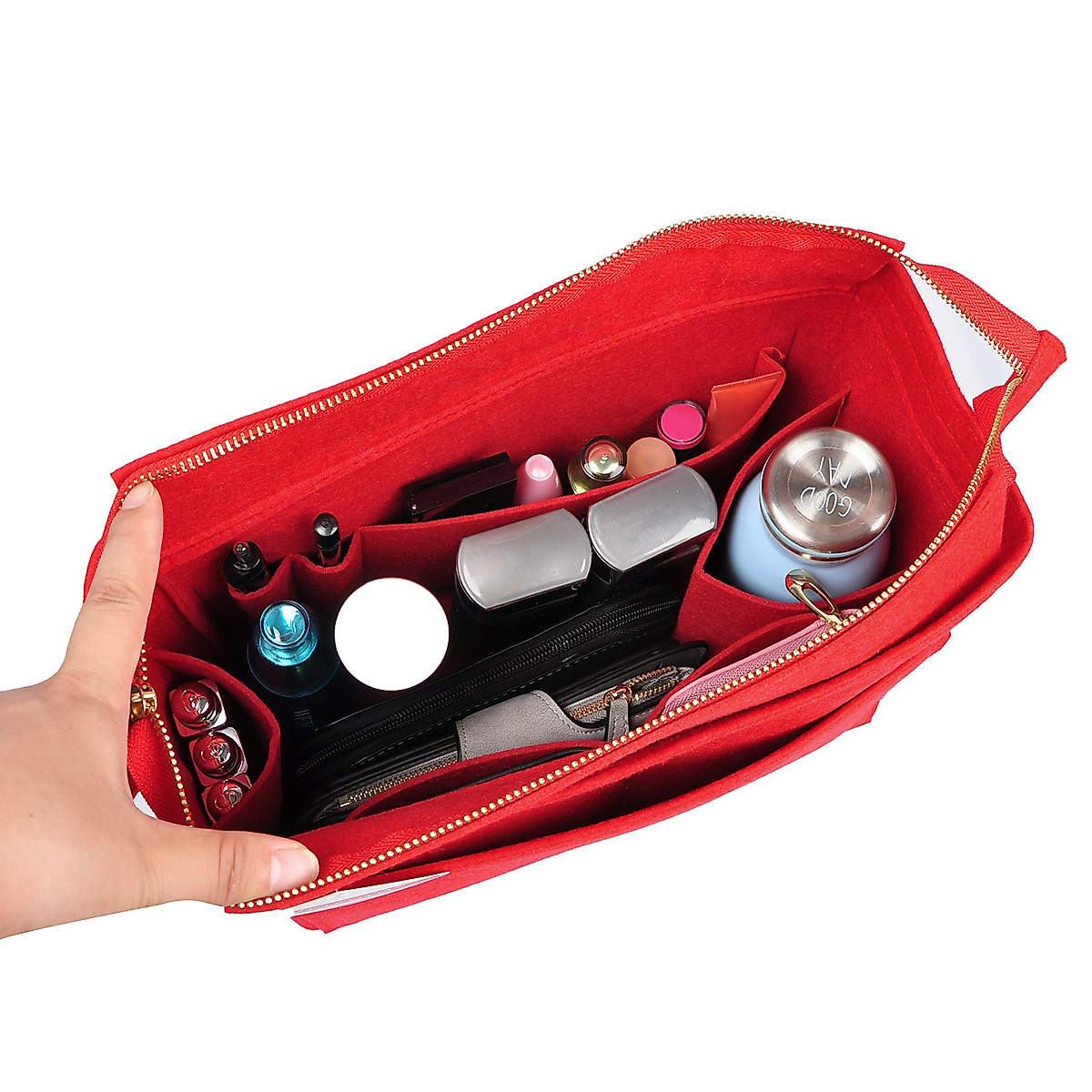 Vercord Felt Zipper Handbag Tote Purse Duffel Backpack Organizer Insert Red Medium