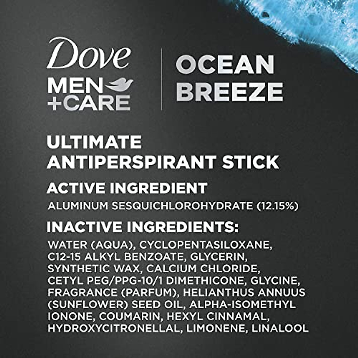 Dove Men+Care Antiperspirant hydrating, water-based deodorant Ocean Breeze our best non-irritant formula 2.6 Ounce (Pack of 2)