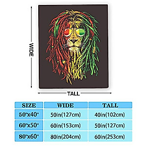 Soft Lightweight Fleece Throw Blanket Jamaica Reggae Rasta Lion Sunglass Bed Couch Blanket for Women Men Adults Kids Sofa Flannel Blanket for Travel Camping Beachh Home Living Room 60"x 80"