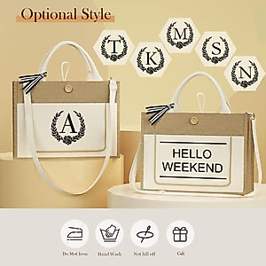 TOPEAST Christmas Gifts for Women - Monogrammed Tote Bags for Women with Zipper, Personalized Wedding Gifts Bridal Shower Gift Bridesmaid Gifts, Thank You Gifts for Mom Teacher Wife Letter M