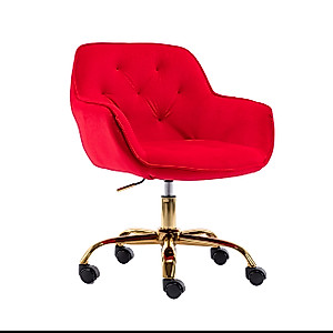 ZOBIDO Comfy Home Office Task Chair with Wheels, Cute Modern Upholstered Velvet Back Adjustable Swivel Vanity Desk Chair, for Women,for Girls, Living Room, Bedroom(red)
