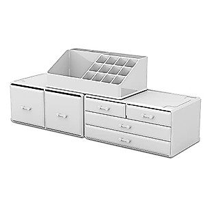 READAEER Makeup Organizer 3 Pieces Cosmetic Storage Case with 6 Drawers (White)