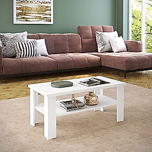 Modern Classic Rectangular Coffee Table for Living Room, Dining Room with Color Combination (White)