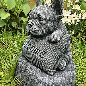 EKDJKK Bulldog Resin Statue, Animal French Bulldog Ornament Figurine Sculpture, Garden Decoration Porch Lawn Welcome Statue for Indoor & Outdoor, Home, Office, Lawn, Patio