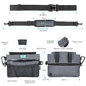 Dog Treat Pouch, Magnetic Closure Pet Training Treat Bag, with Built-in Poop Bag Dispenser, Removable Inner, Adjustable Belt, for Dog Training and Walking