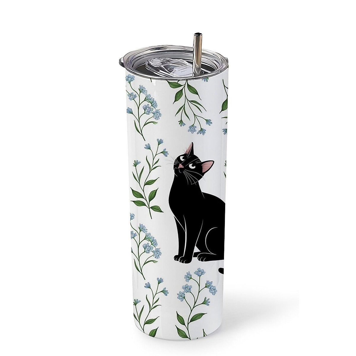 Medpol Cute black cat tumbler with lid and straw 20 oz insulated tumbler cups Cute black cat insulated travel coffee mugs for women cute sippy cups stainless insulated travel cups