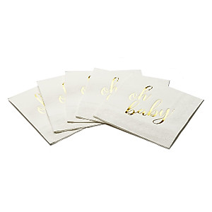 100 Pcs "Oh Baby" White Napkins - 3-Ply White and Gold Cocktail Napkins Baby Shower Party Supplies - Eco-friendly Party Napkins for Dessert Beverage & Table Decorations