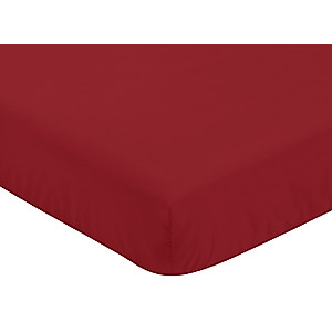 Sweet Jojo Designs Solid Red Baby or Toddler Fitted Crib Sheet for Baseball Patch Sports Collection