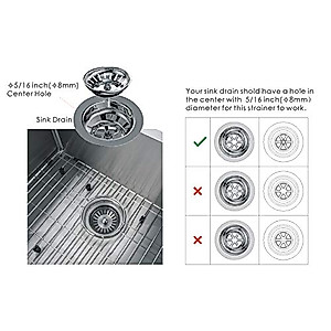 KANARY Kitchen Sink Basket Strainer Replacement for Standard Drains (3-1/2 Inch) Stainless Steel Body with Rubber Stopper (Single, Stianless Steel)