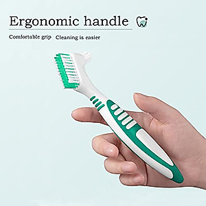 Octuitey Denture Brush 2Pcs Denture Toothbrushes，Denture Cleaning Care Cleaning Brush ，Double Sided Toothbrush，Multi-Layered Bristles and Rubber Anti-Slip Handle (Green and Orange)