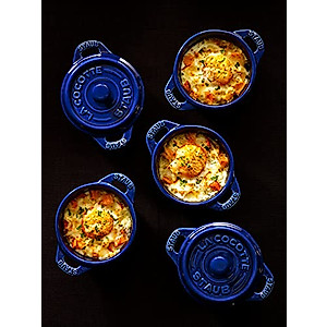 STAUB Ceramics Dutch Oven 3-piece Mini Round Cocotte, Dark Blue
