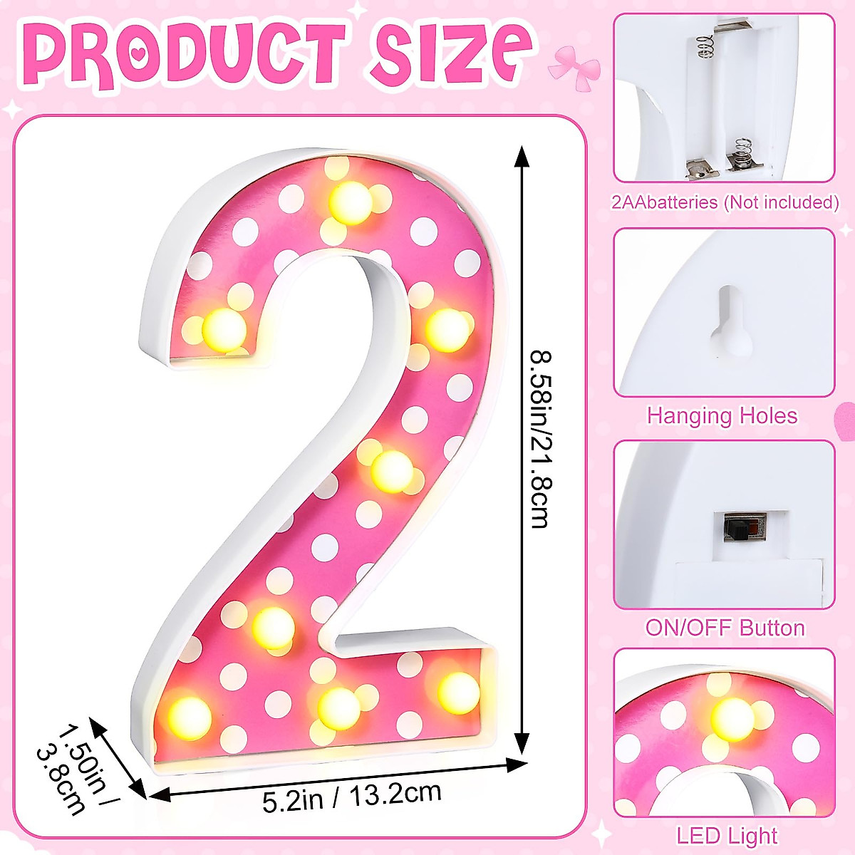 Glooglitter Mouse Birthday Decorations Marquee Light up Number Glowing Mouse Number Sign for 1st 2nd 3rd Boy Girl Kid Birthday Party Decorations Table Centerpieces Bedroom Wall Decor(Pink Number 2)