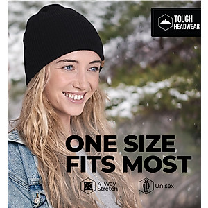 Tough Headwear Beanies for Men & Women - Knit Beanie, Warm & Soft Ribbed Beanie, Daily Knit Hat, Women & Mens Toboggan Hat for Cold Weather Black