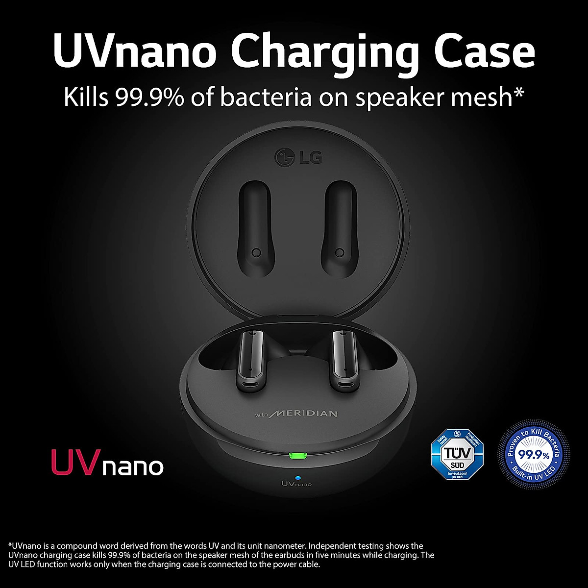 LG TONE Free FP8 - Enhanced Active Noise Cancelling True Wireless Bluetooth Earbuds with Meridian Sound, UVnano Kills 99.9% of Bacteria on Speaker Mesh*, Wireless Charging Case, 3 Mics