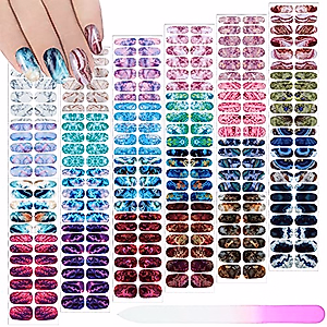 336 Pieces 24 Sheets Full Wrap Nail Polish Stickers Nail Strips Self-Adhesive Gel Nail Strips Art Decals with Nail File for Home Women Girls DIY Nail Decorations (Cool Style)