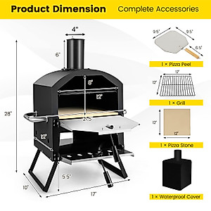 Giantex Outdoor Pizza Oven Wood Fired, 2-Layer Pizza Maker with Pizza Stone, Pizza Peel, Removable Cooking Rack, Waterproof Cover, Folding Legs, Outside Pizza Ovens for Camping Backyard BBQ (28 Inch)