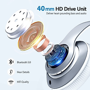 Headphones Wireless Bluetooth,60 Hours Playtime Foldable Lightweight Bluetooth Headphones Wireless Over Ear Wired Hi-Fi Stereo with 6 EQ Modes, Deep Bass Adjustable Headset with Mic, FM, TF for Adults