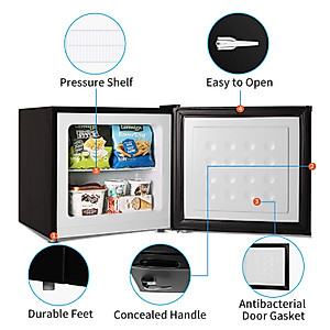 Kismile Small Freezer,Freestanding Mini Freezer with Reversible Door & Removable Shelf & Adjustable Temperature Control, Upright Compact Freezer for Apartment/Home/Office/Dormitory (Black, 1.2 Cu.ft)