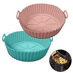 Air Fryer Silicone Pot, XIILSIE 2Pcs Round Food Safe Non Stick Air Fryer Basket Accessories, Reusable Replacement of Flammable Parchment Liner Paper Fits 3QT - 5QT Air Fryer