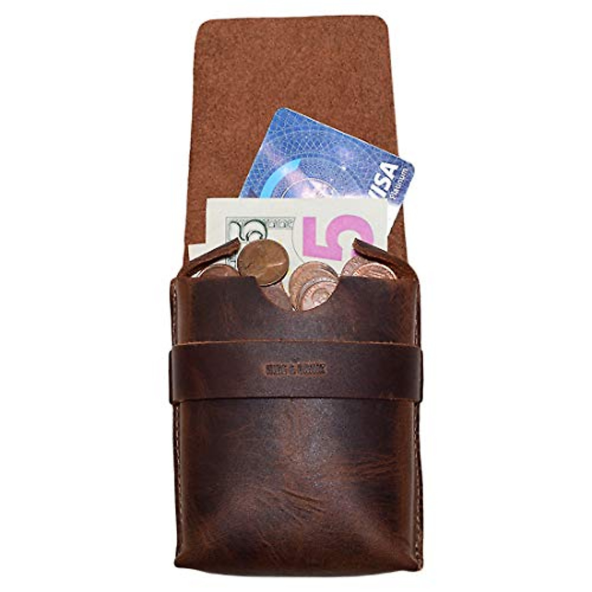 Hide & Drink, Card Organizer Pouch, Holds Up to 12 Cards Plus Folded Bills, Coin Holder, Vintage Case, Stylish Accessories, Full Grain Leather, Handmade, Bourbon Brown