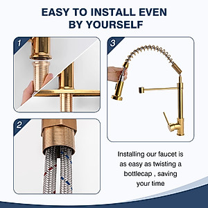 Gold Kitchen Faucet Stainless Steel Pull Down Kitchen Sink Faucet with Spray 1/One Hole Pre-Rinse Spring High- Arc Single Handle Kitchen Faucets for Sink Home Grifo del fregadero de la cocina dorada