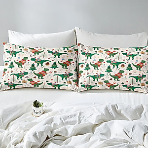 Christmas Fitted Sheet for Kids Boys Girls Cartoon Dinosaur Christmas Tree Bedding Set Snowman New Year Bed Sheet Set Bedroom Decor Xmas Theme Bed Cover Twin Size 2Pcs
