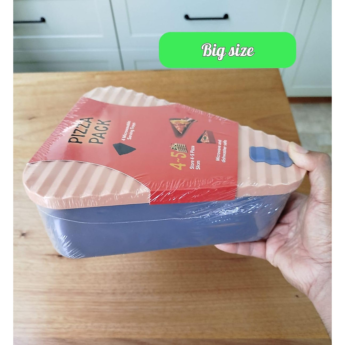 Pizza Storage Container (Big Size), Reusable Pizza and Food Silicone Storage Container, with 4 trays – Useful, Stackable Microwaveable Slice Box. Triangle shape. BPA Free (Colour Blue and Pink)