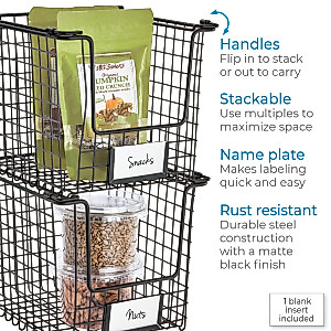 iDesign Classico Storage Basket with Handles for Pantry, Kitchen, Bathroom, Countertop, and Desk Organization, Stackable-Small