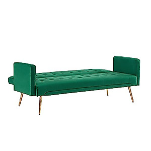 ERYE Futon Sofa Loveseat Convertible Sleeper Couch Bed for Small Space Apartment Office Living Room Furniture Sets Sofabed, Green Velvet 70.07" W NO Pillow
