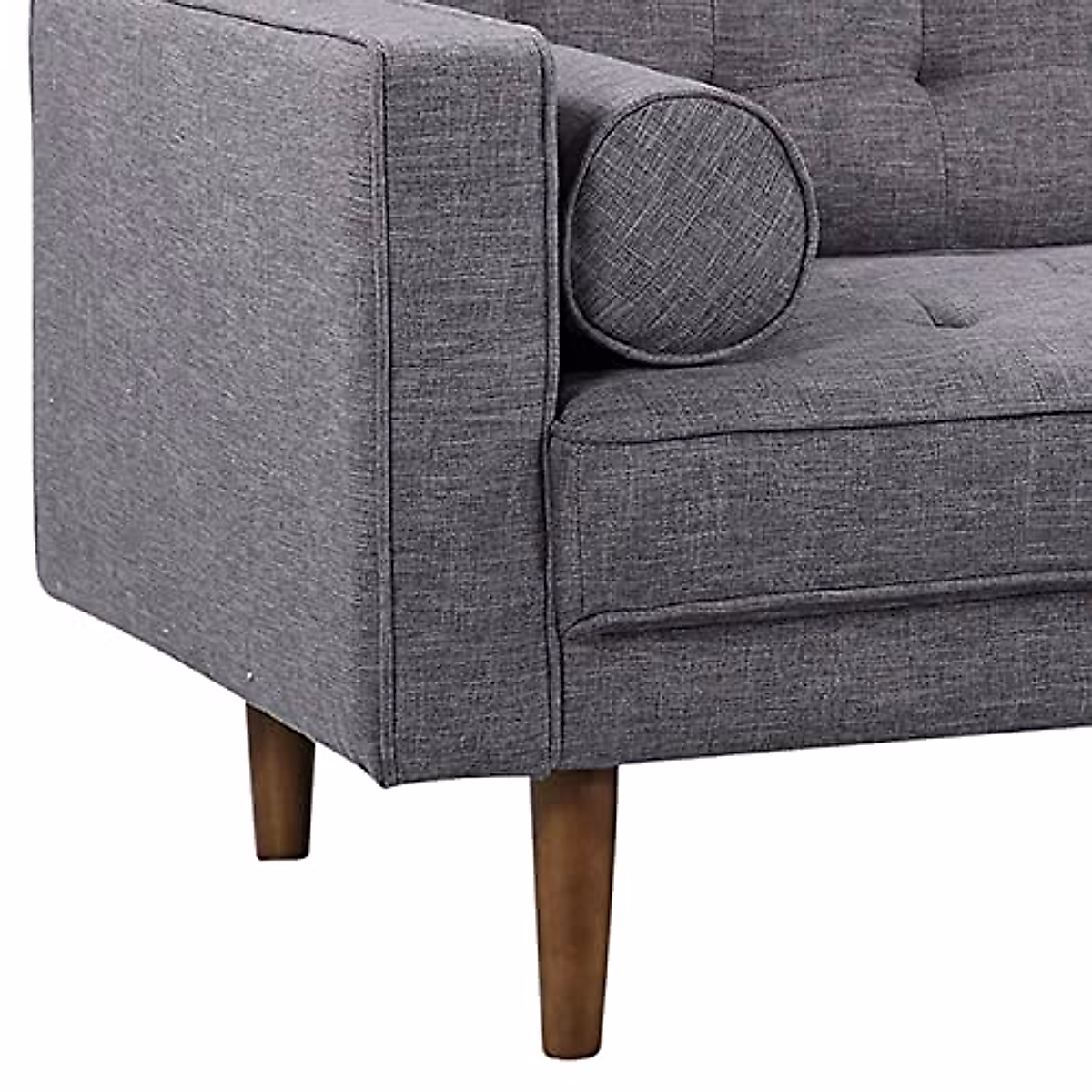 Armen Living Element Loveseat in Dark Grey Linen and Walnut Wood Finish, 67 x 30 x 34