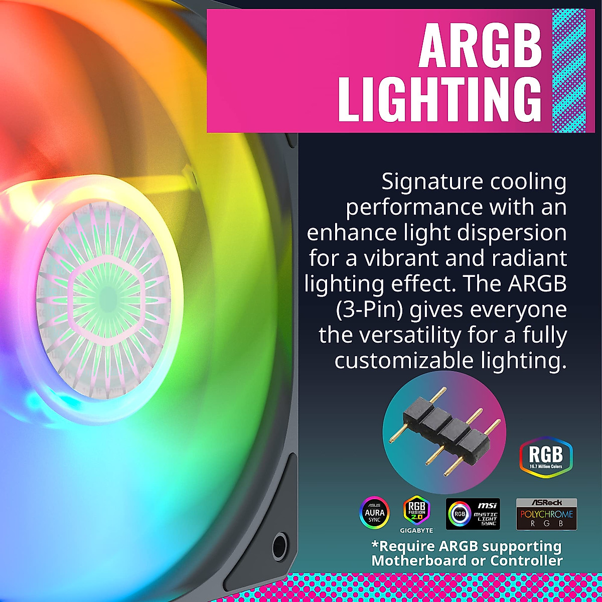 Cooler Master SickleFlow 120 V2 ARGB 3in1 Square Frame Fan, ARGB 3-Pin Customizable LEDS, Air Balance Curve Blade, Sealed Bearing, 120mm PWM Control for Computer Case & Liquid Radiator