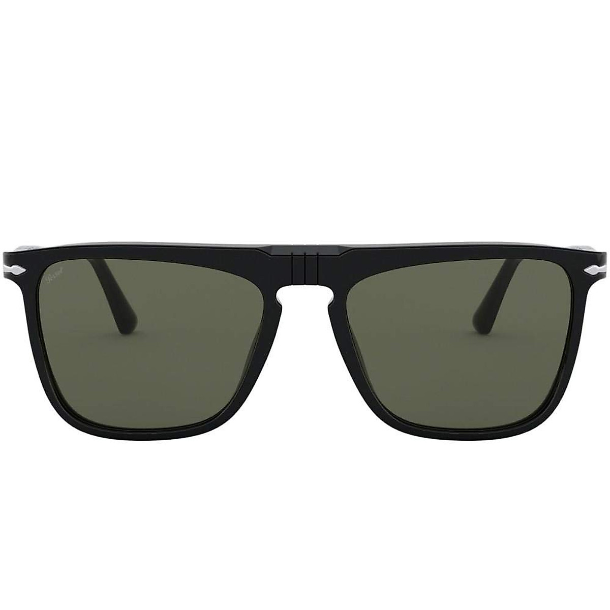 Persol PO3225S Rectangular Sunglasses, Black/Green, 56 mm
