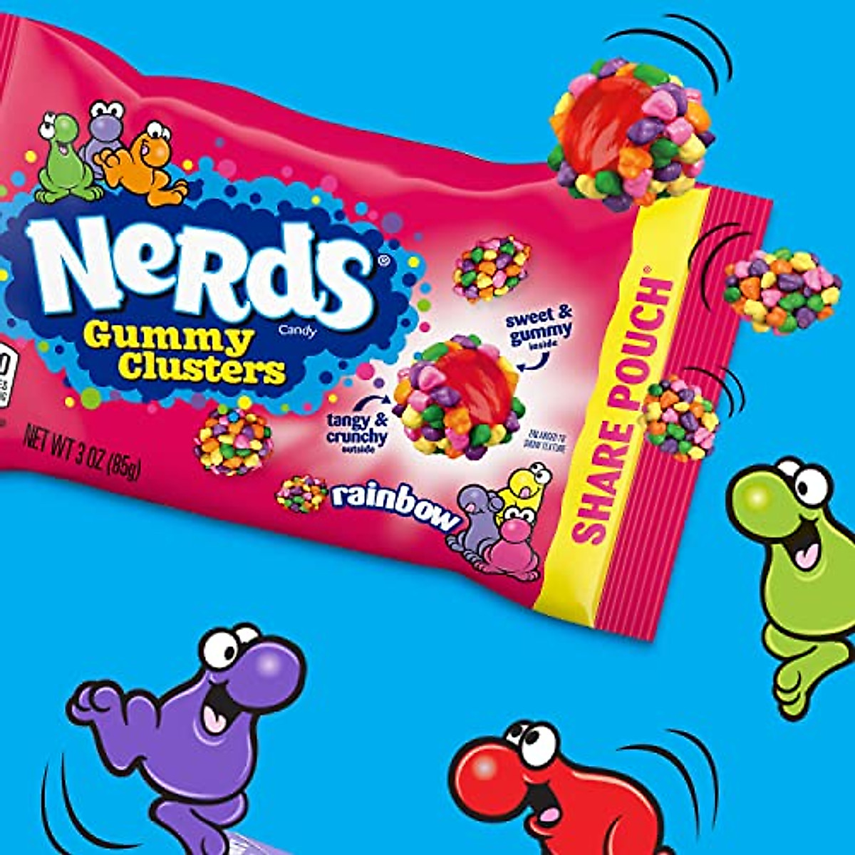 Nerds Gummy Clusters Candy, Rainbow, 3 Ounce Pouches (Pack of 12)