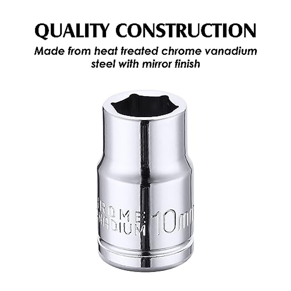 MIXPOWER 10PCS 1/4"& 3/8" Drive 10mm Deep&Shallow Socket, CR-V, Metric, Mirror Finish, 6 Point&12 Point