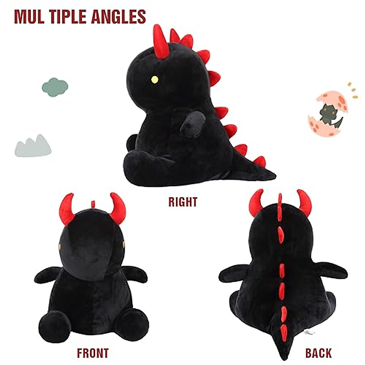 Ditucu Cute Dinosaur Plush 16 inch Large Dino Stuffed Animals Plushies Toys Super Soft Dolls Birthday Gifts for Kids Girls Boys Black
