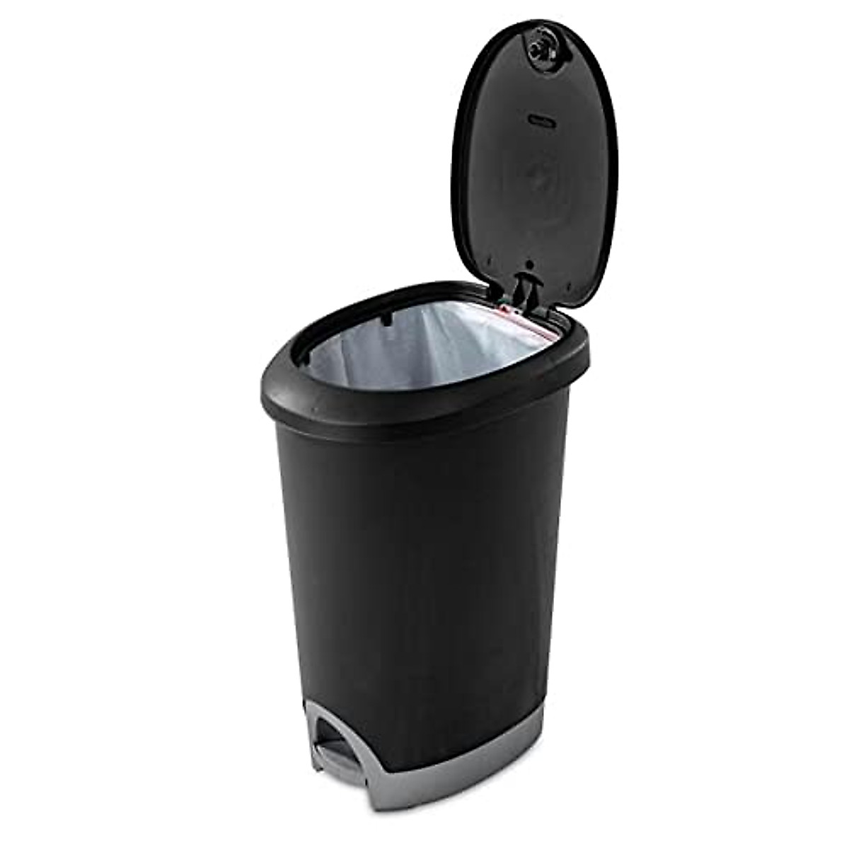 Sterilite 12.6 Gallon Hands Free Home Kitchen Wastebasket Trashcan with Locking Lid and Step On Pedal, Black, 6 Pack