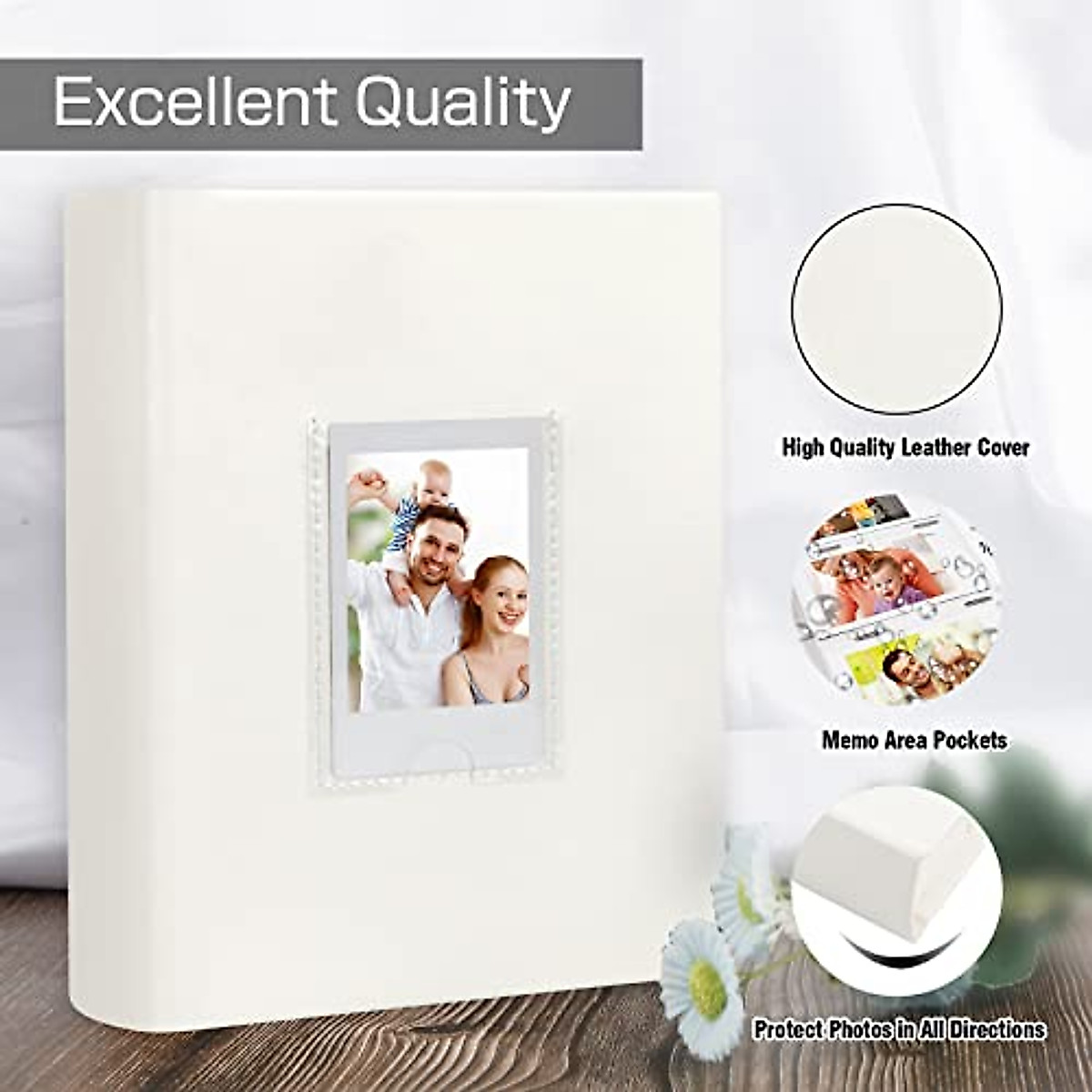 Photo Album for Fujifilm Instax Mini Camera, 180 Pockets Instax Mini Album with Memo Areas, 2X3 Photo Album for Polaroid 2x3 ZINK Film Camera, Fujifilm Instax Mini 1112 9 8 40 Evo Instant Camera, White