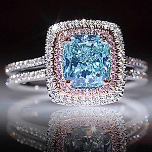 Elegant Square Cut Simulated Diamond Ring for Women Zirconia Proposal Ring CZ Wedding Engagement Rings (Blue, 8), Stainless Steel,Blue,Rose Gold,White,Purple