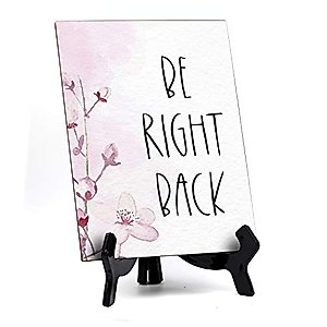 Be Right Back Table Sign with Easel, Floral Vine Design (6 x 8)