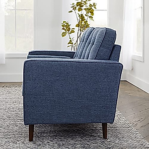 Edenbrook Lynnwood Upholstered Loveseat - Living Room Office or Bedroom - Mid-Century Modern Design Furniture - Buttonless Tufting - Simple Assembly - Includes 2 Bolster Pillows - Navy