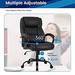 Big and Tall Office Chair 500lbs Cheap Desk Chair Ergonomic Computer Chair High Back PU Executive Chair with Lumbar Support Headrest Swivel Chair for Women Men Adults,Black