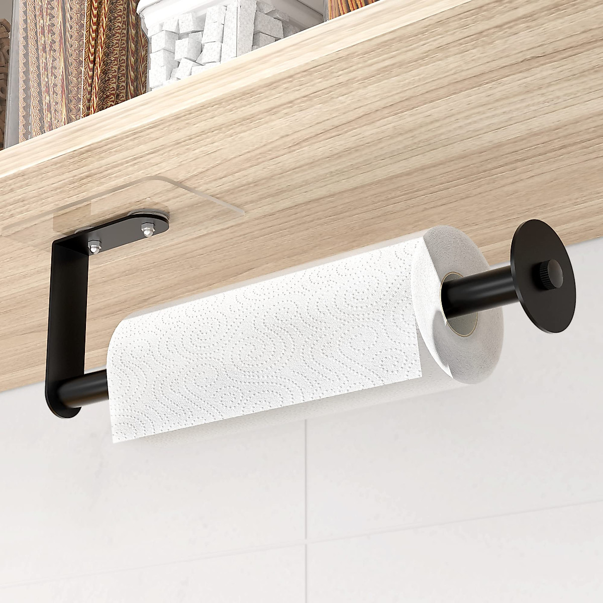 SUEH DESIGN Paper Towel Holder, Under Cabinet Paper Towel Holder Self Adhesive or Drilling Paper Towel Rack Wall Mounted Paper Towel Holder for Kitchen Bathroom
