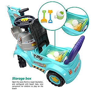 POCO DIVO Blue Digger Scooter, Ride-on Excavator, Pulling cart, Pretend Play Construction Truck