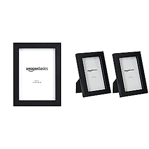 Amazon Basics Photo Picture Frame - 5" x 7", Black - Pack of 2 & Photo Picture Frame - 4" x 6", Black - Pack of 2