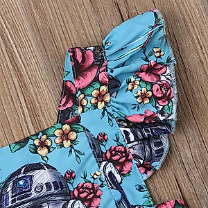 Axupico Baby Girl Romper Clothes Newborn One Piece Romper Floral Sleeveless Backless Ruffle Sleeve Princess Summer Clothes (Blue Romper, 6_Months)