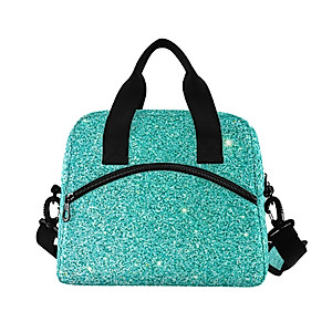 ALAZA Teal Glitter Sparkle Lunch Bags for Women Leakproof Lunch Bag lunch Box Lunch Cooler Bag(228be3b)