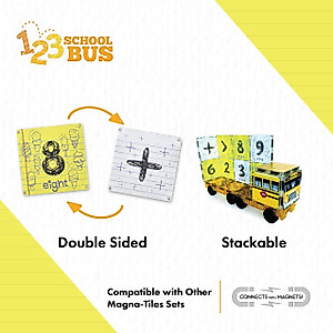 CreateOn Magna-Tiles Structure-Building Set for Kids, 123 School Bus Magnet Tiles, Magnetic Kids’ Building Toys, STEM Toys for Boys and Girls Ages 3+, 16 Pieces