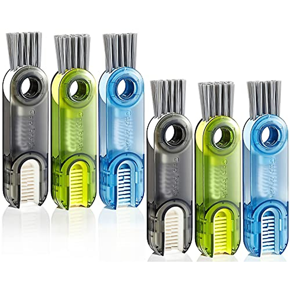 6 Pack 3 in 1 Multifunctional Gap Cleaning Brush Tiny Bottle Cup Lid Detail Brush Mini Crevice Cleaning Brush Multipurpose Straw Cleaner Brush for Home Kitchen Cleaning (3 Colors)