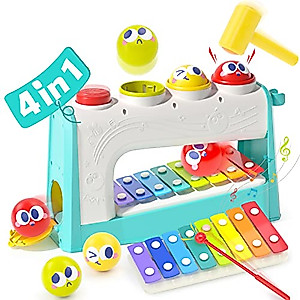 HOLA Toys for 1 Year Old Boy Gifts- 4 in1 Musical Pounding Toy with Xylophone, Baby Toys 12-18 Months, 1 Year Old Toys for Boys Toddler Toys Age 1-2 3, Montessori Toys for 1 Year Old Girl Gifts