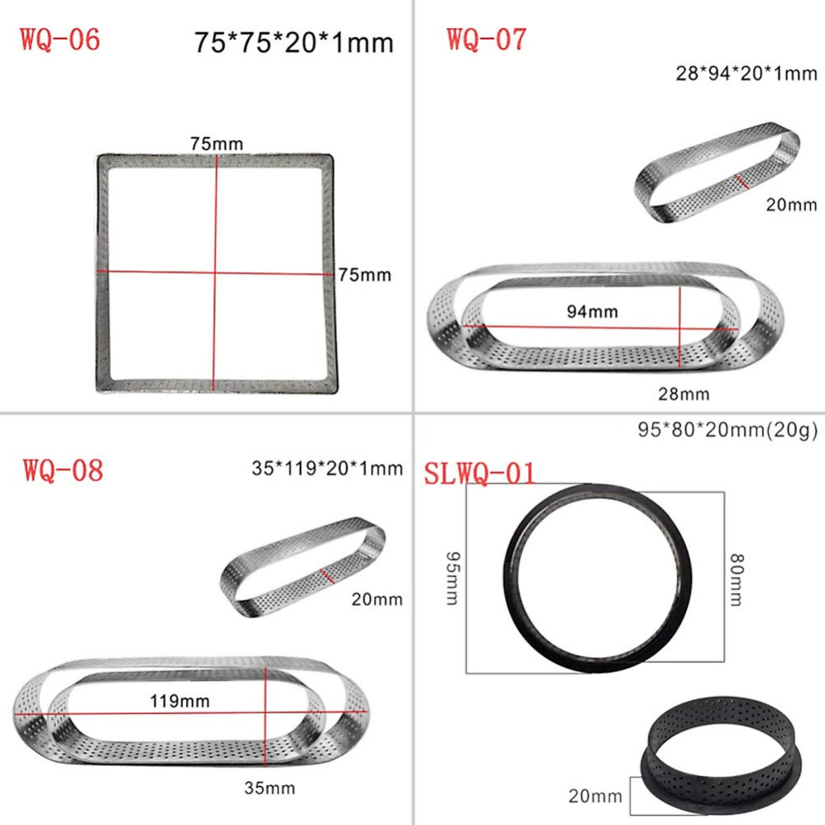 FRCOLOR Ring Cake Mold, Oval Stainless Steel Perforated Tart Ring Mold Dessert Mold Quiche Mold, 9. 4cm